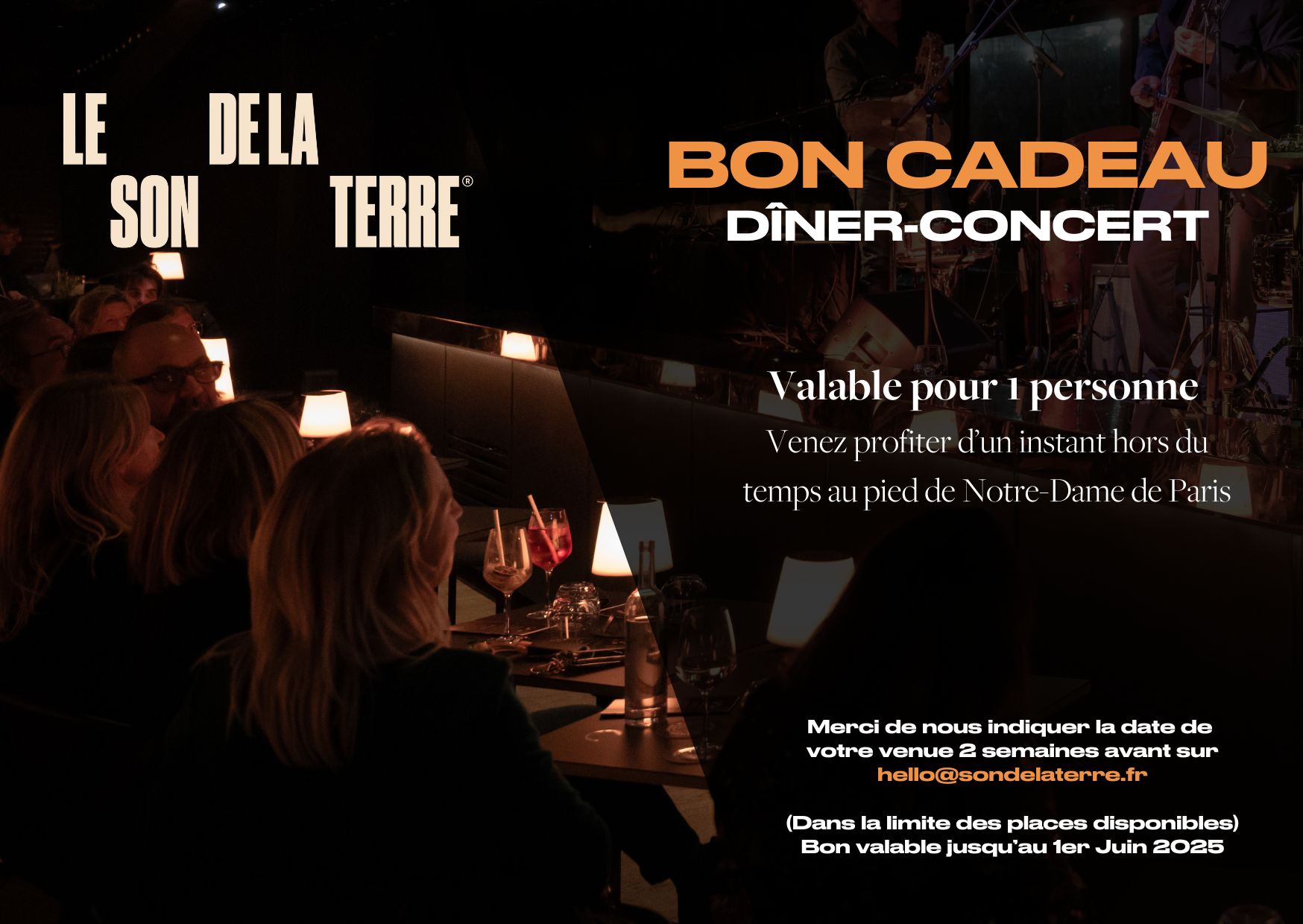 Carte cadeau dîner-concert du Son de la Terre - Le Son de la Terre